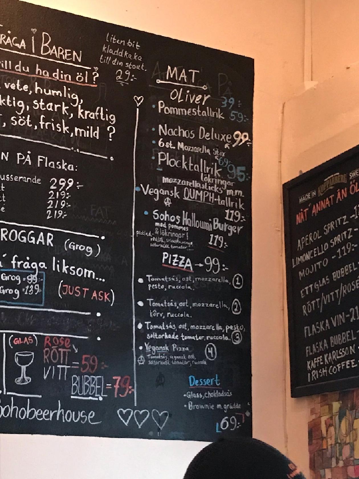 Menu at Soho Beer House pub & bar, Gothenburg