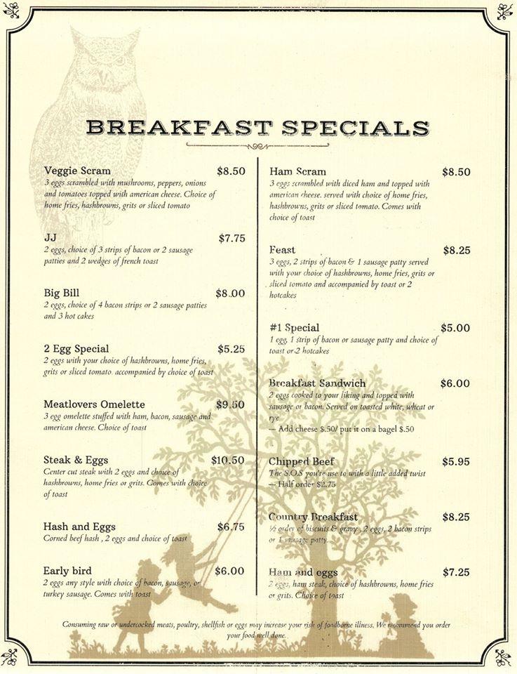 Menu at The Owl Country Grille restaurant, Boynton Beach, Le Chalet Blvd #5