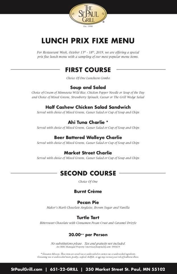 Menu at The St. Paul Grill restaurant, Saint Paul