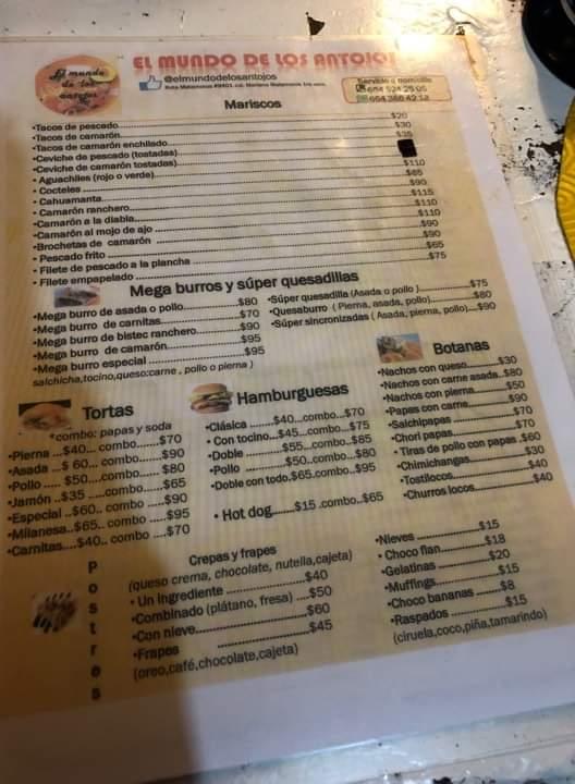 Menu at El mundo de los antojos restaurant, Tijuana