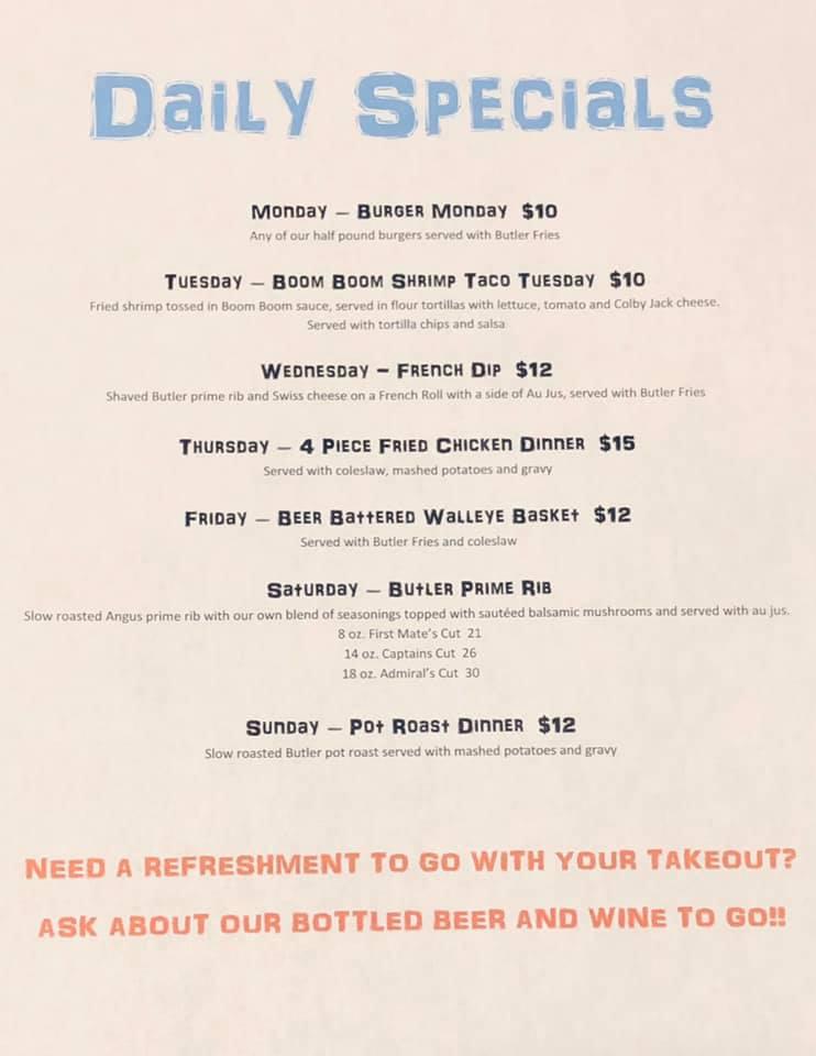 Menu at The Butler pub & bar, Saugatuck, 40 Butler St