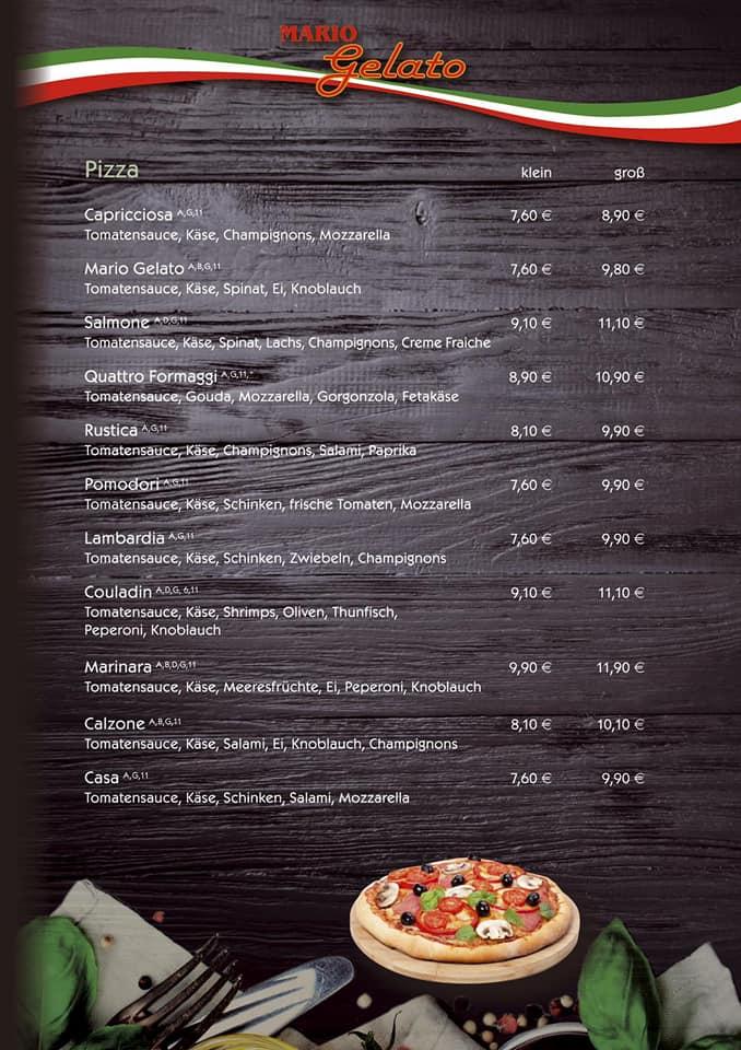 Speisekarte von Veronika Albrecht Eiscafé Mario Gelato pizza, Bad Schandau