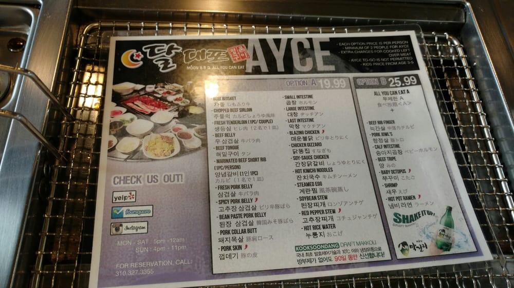Menu at moon bbq, Gardena