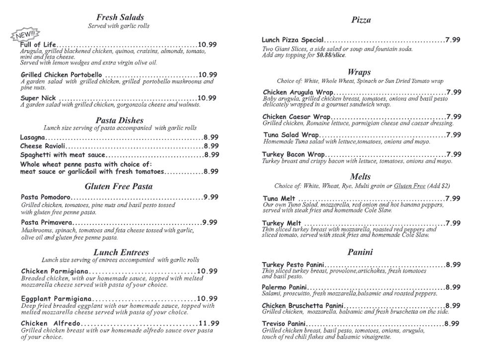 Menu at Allora Pizza & Pasta pizzeria, North Palm Beach