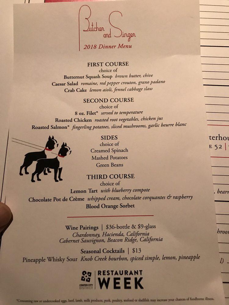 Menu at Butcher and Singer steakhouse, Philadelphia