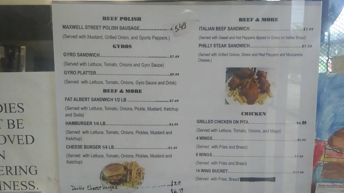 Menu at Fat Albert's restaurant, Jackson
