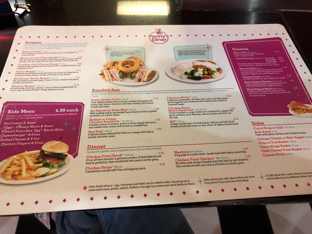Menu at Penny's Diner restaurant, Low Moor