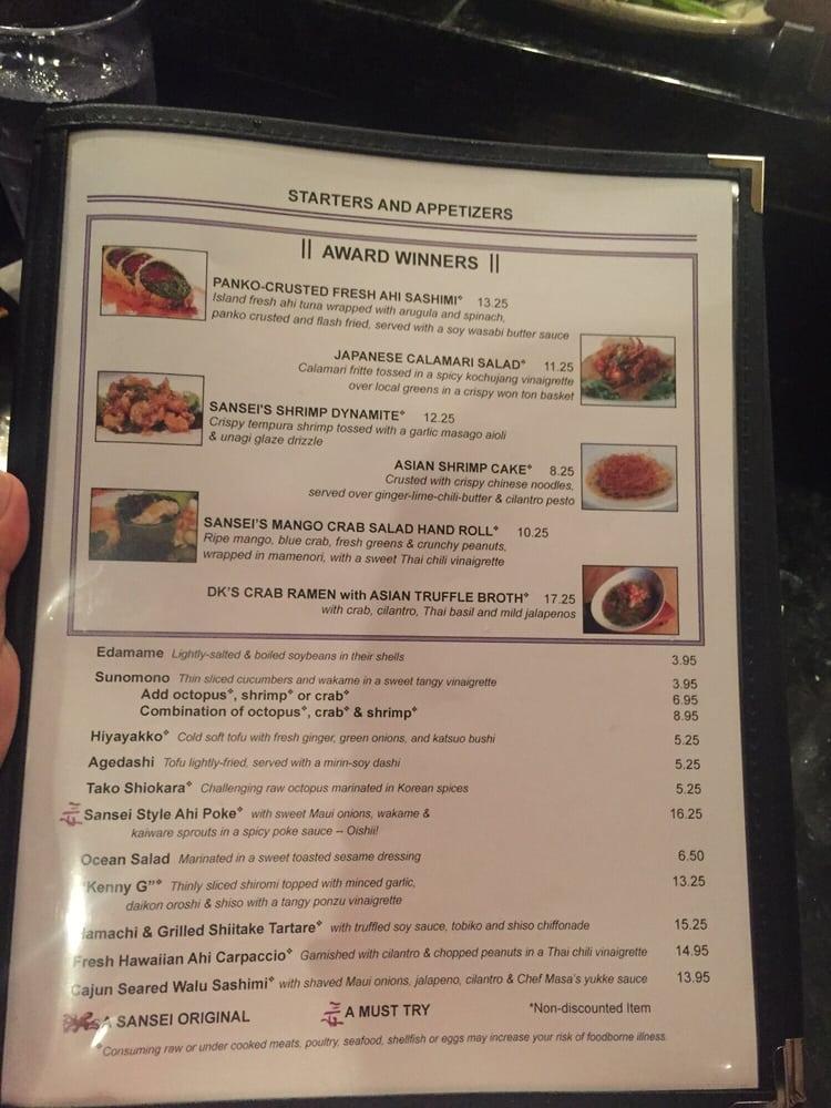 Menu at Sansei Seafood Restaurant & Sushi Bar, Kapalua