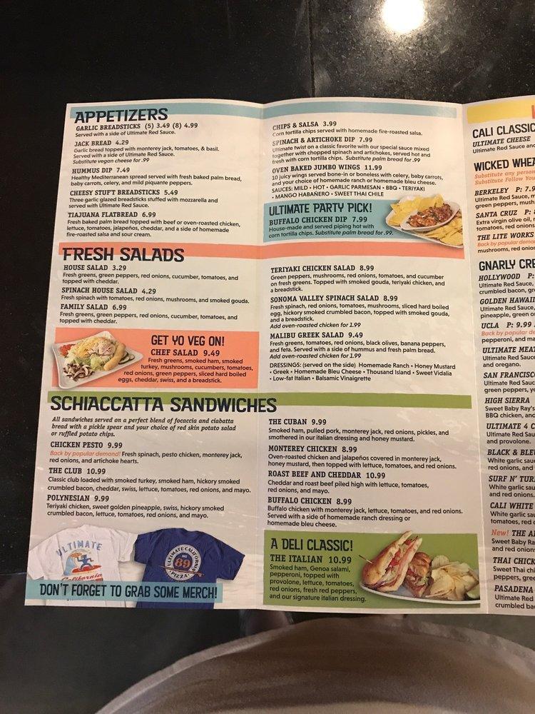 Menu at Ultimate California Pizza pizzeria, North Myrtle Beach, N Hwy 17