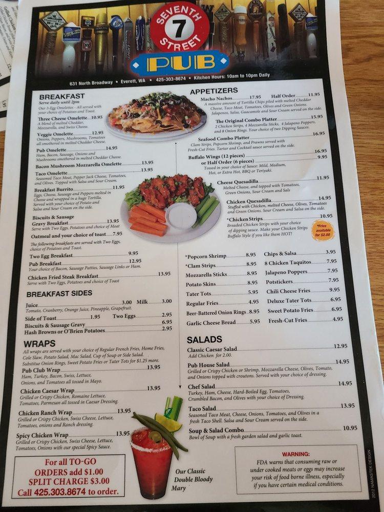 Menu at 7th Street Pub, Everett