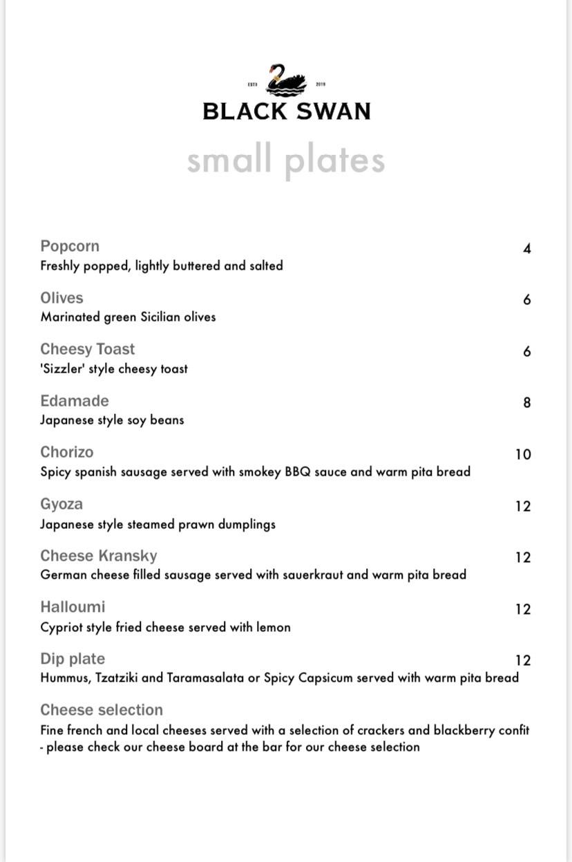 Menu at Black Swan Wine Bar, Caringbah