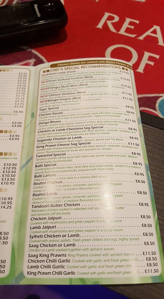 Menu at Cafe India, Huntly