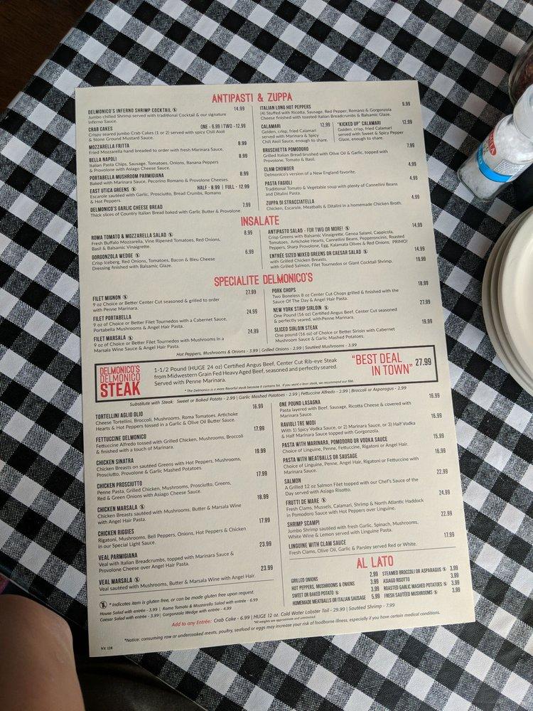 Menu at Delmonico's Italian Steakhouse, Syracuse