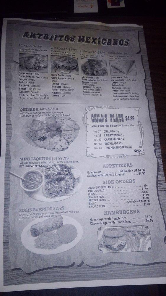 Menu at Hermanos Solis restaurant, Corpus Christi, 5409 Leopard St
