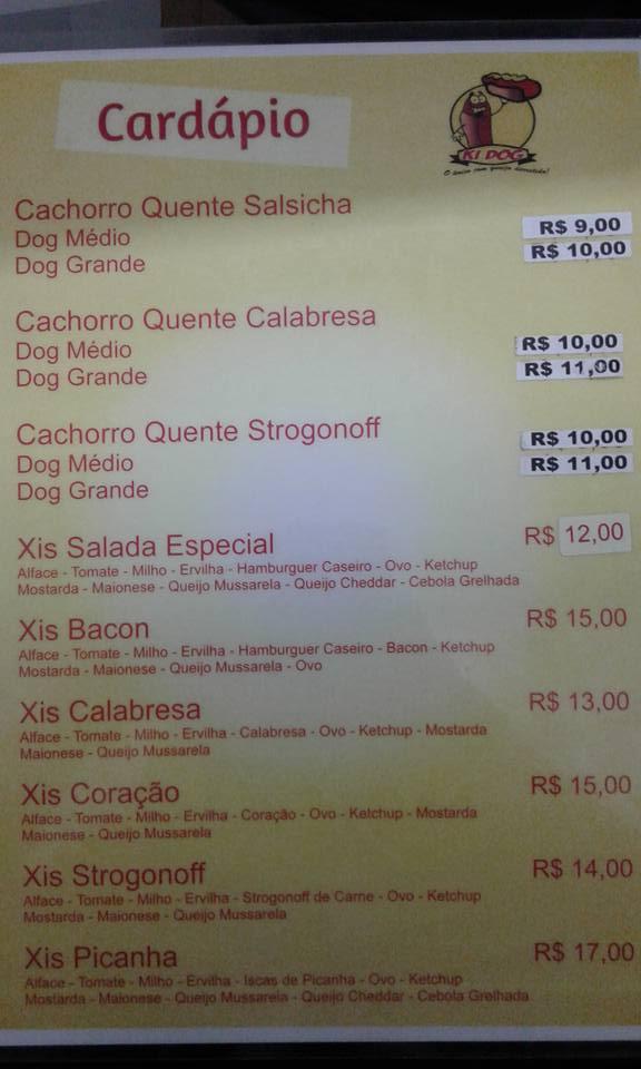 Menu at Ki Dog restaurant, Xangri-Lá, R. Sepé