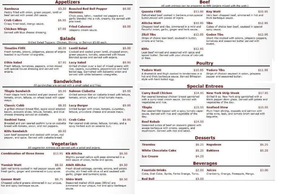 Menu at Lucy restaurant, Houston, Southwest Fwy