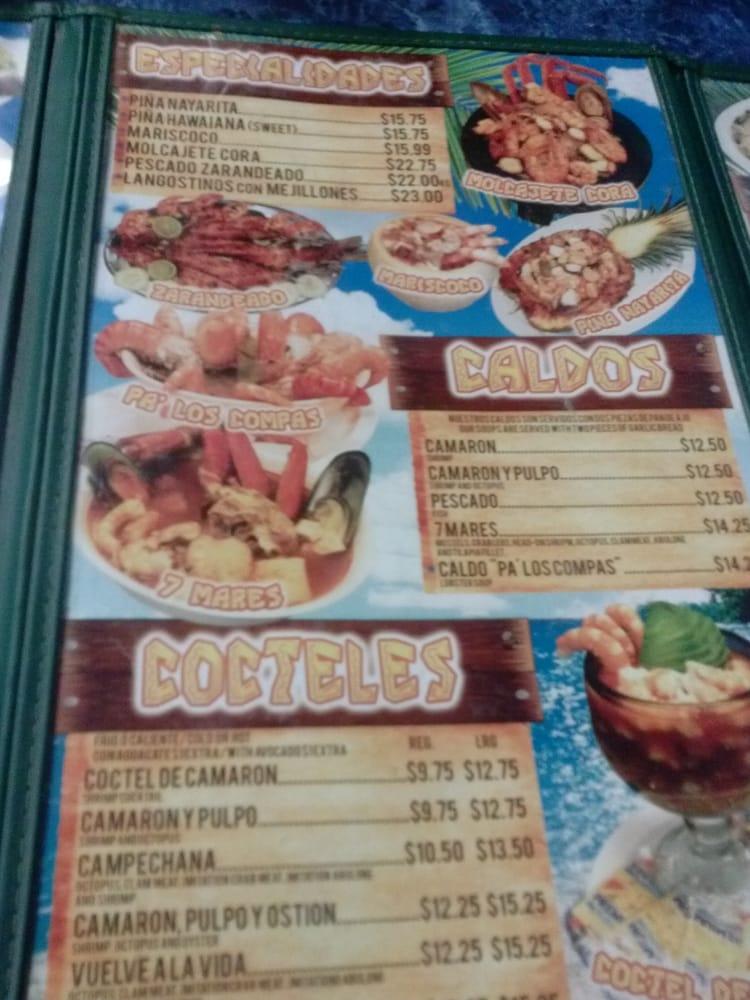 Carta del restaurante Mariscos La Palma, Moreno Valley