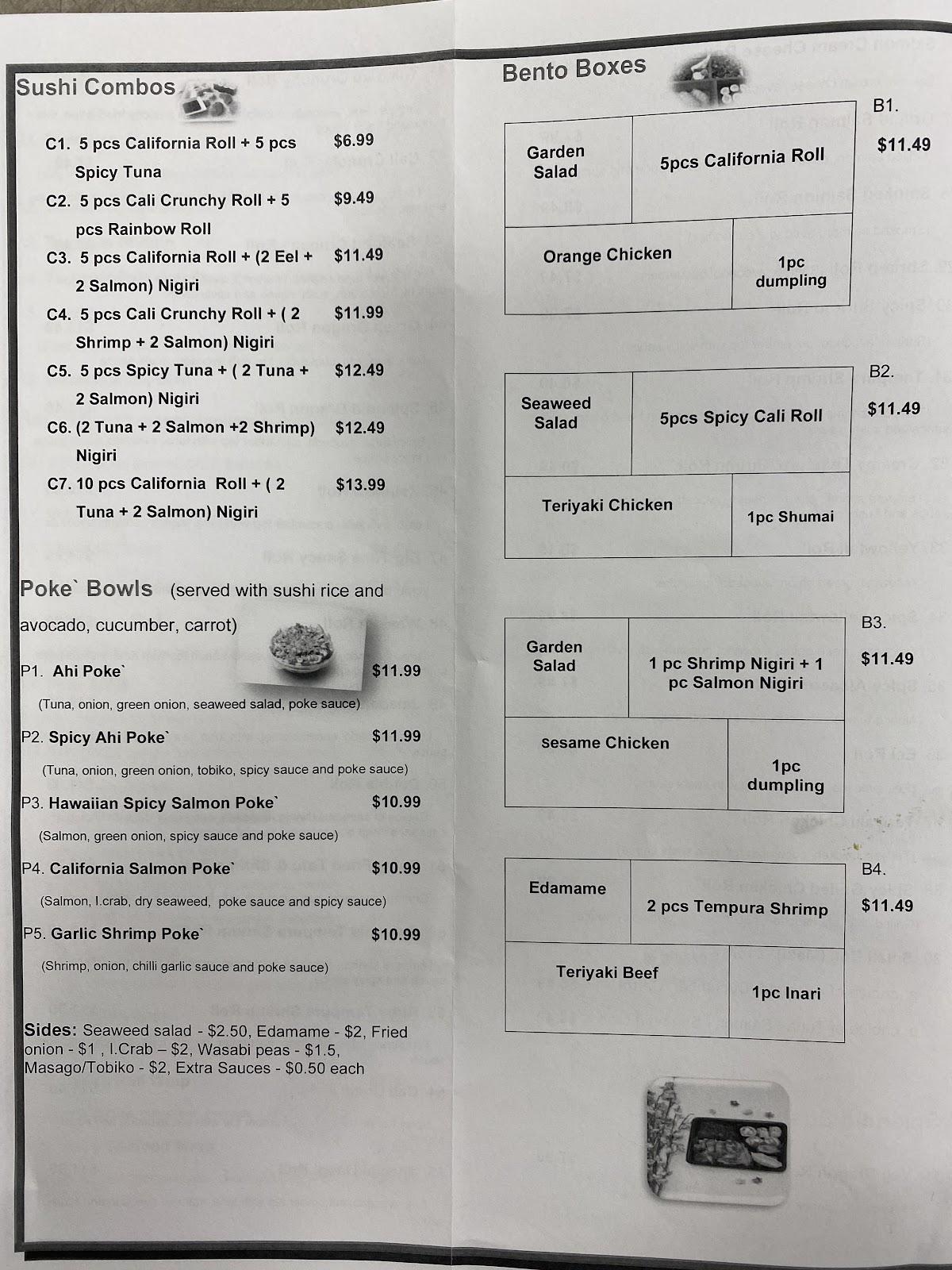 Menu at Splendid Sushi restaurant, Concord