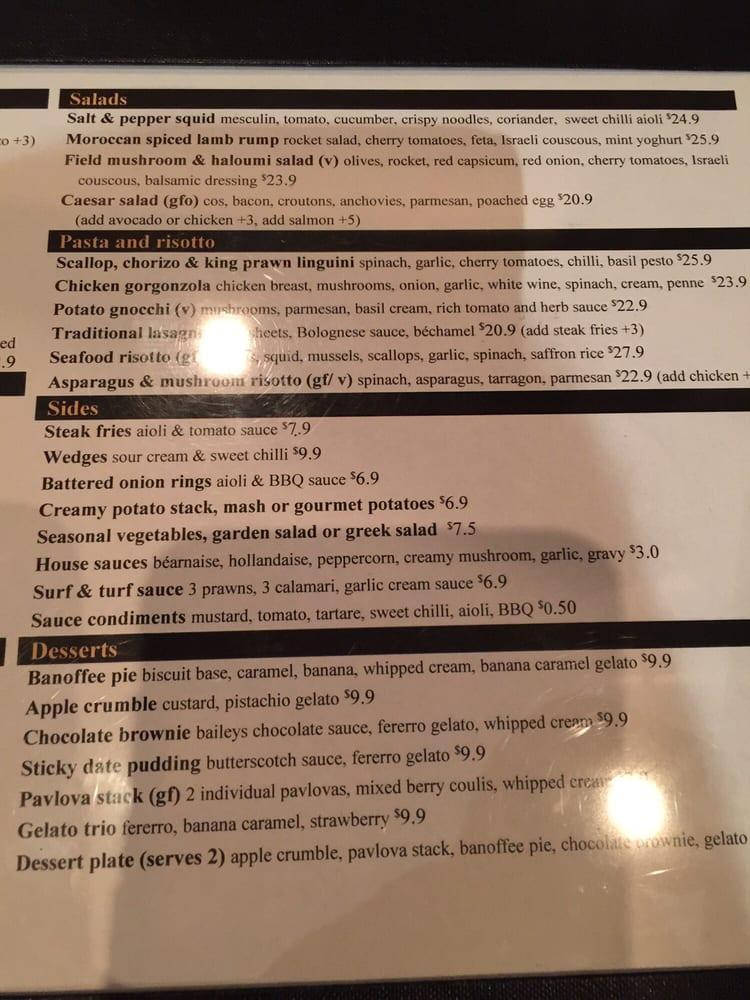Menu at The Sovereign Arms restaurant, Joondalup