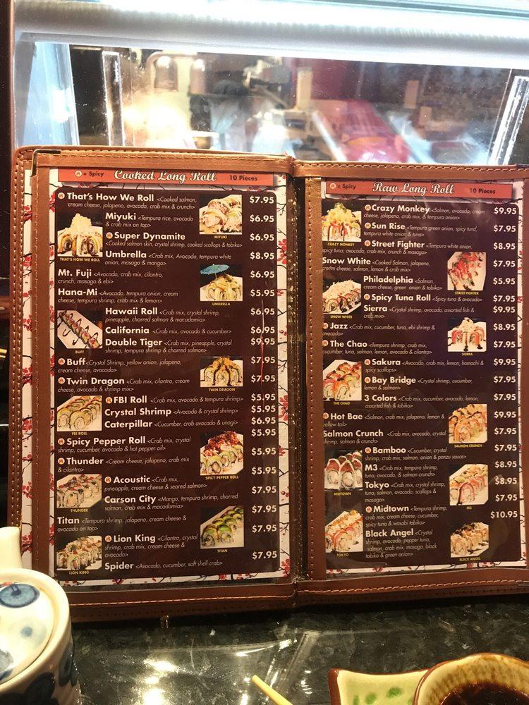 Menu at Tokyo Sushi restaurant, Reno