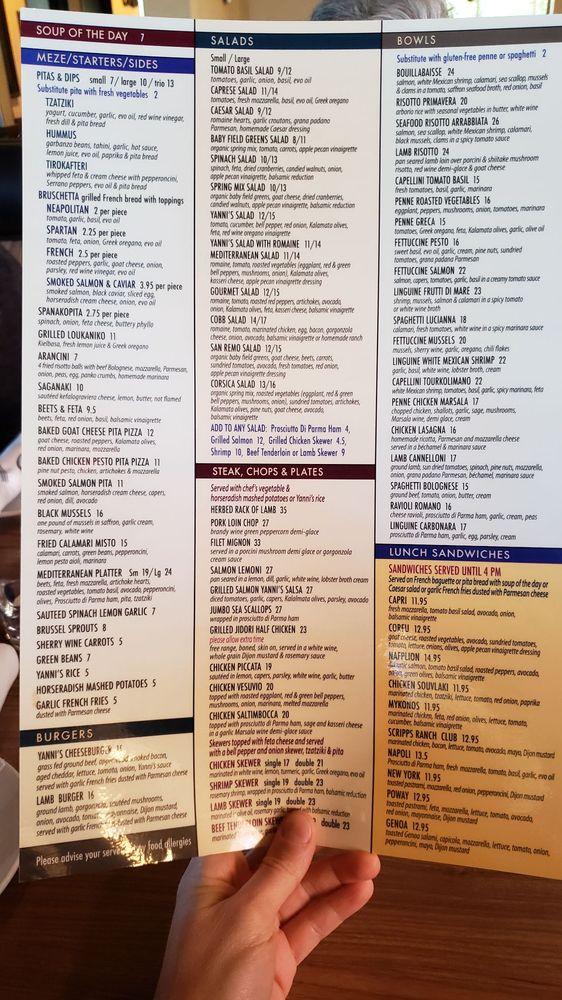 Menu at Yanni's Bar & Grill, San Diego