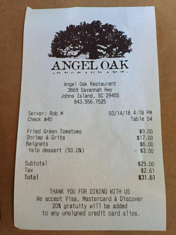 Menu at Angel Oak Restaurant and Bar, Johns Island