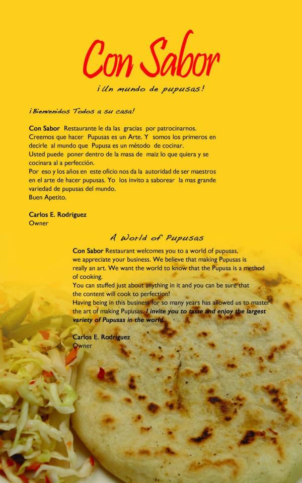 Menu at Con Sabor restaurant, Los Angeles, Venice Blvd.