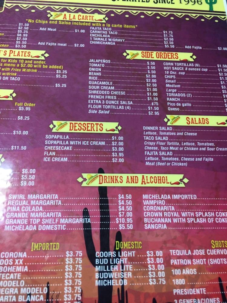 Menu at El Pueblito Mexican Cocina restaurant, Plano