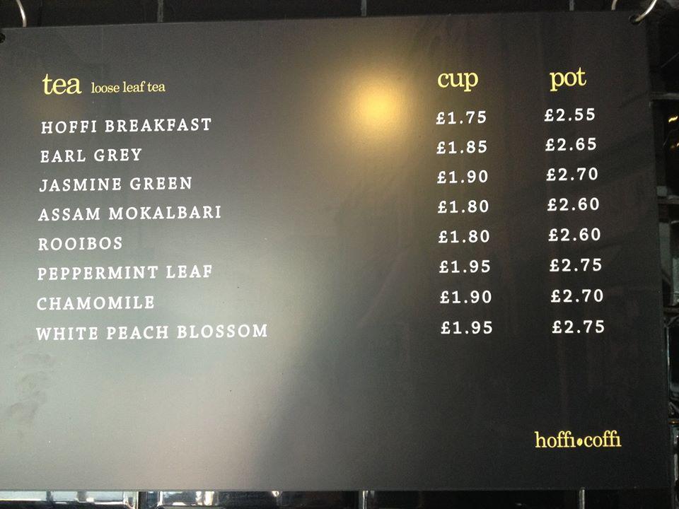 Menu at Hoffi Coffi cafe, Cardiff