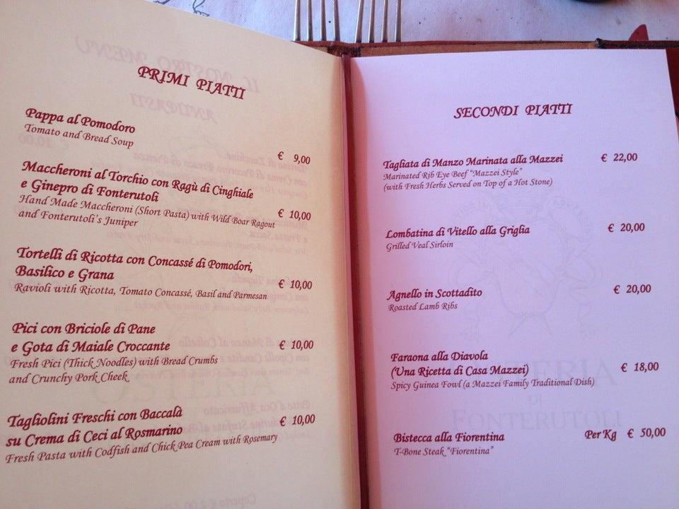 Menu at Osteria Di Fonterutoli pub & bar, Castellina in Chianti, Via ...