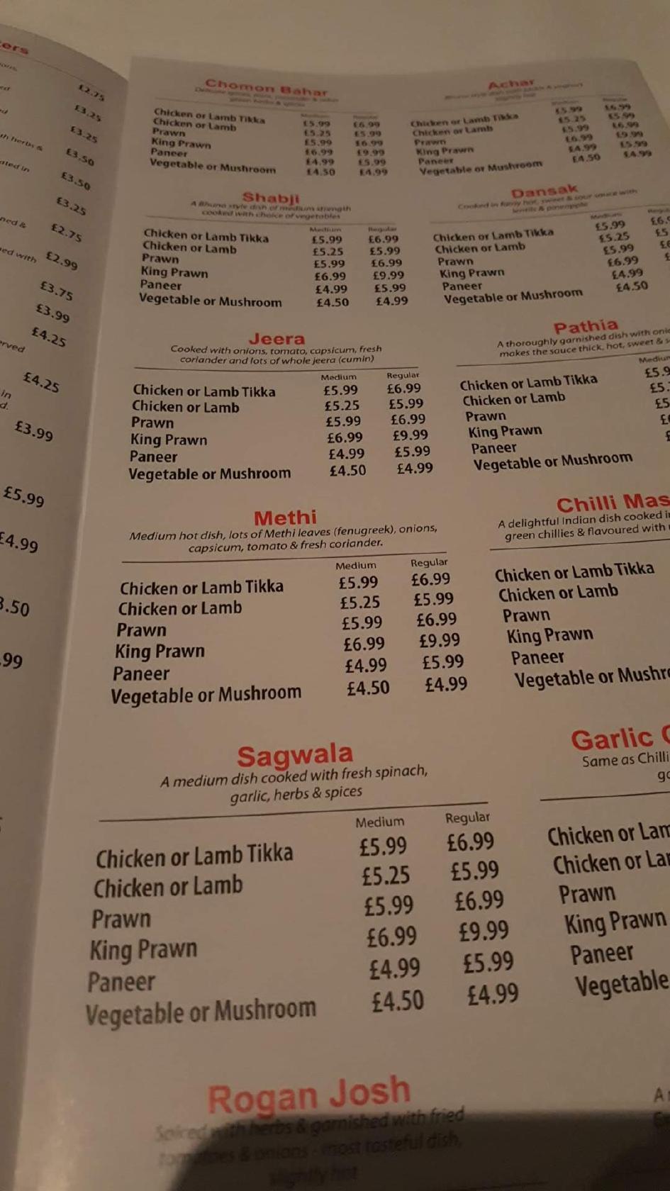 Menu at Red Rose restaurant, Oswestry