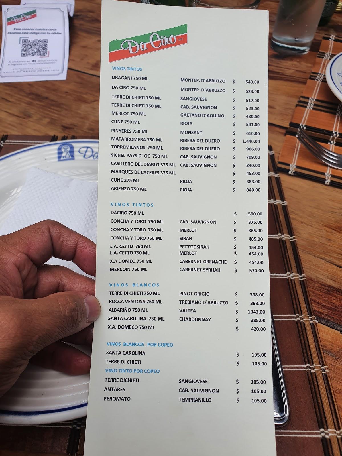 Menu at Restaurant Horacio's, Valle de Bravo