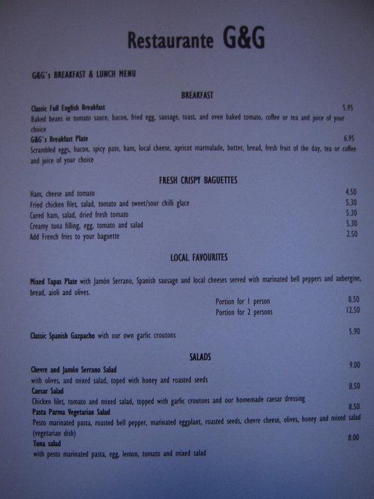 Menu at Restaurante G&G, Port de Pollença