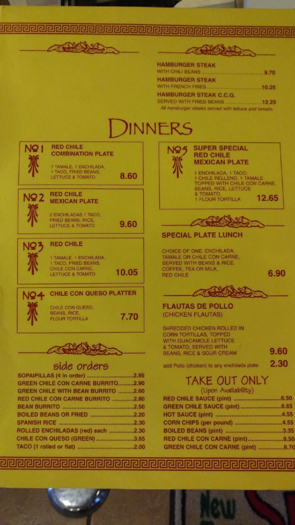 Menu at Spanish Kitchen restaurant, Las Cruces