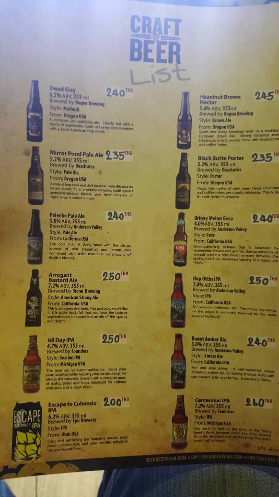 Menu at The Sportsman Sports Bar and Restaurant, Bangkok