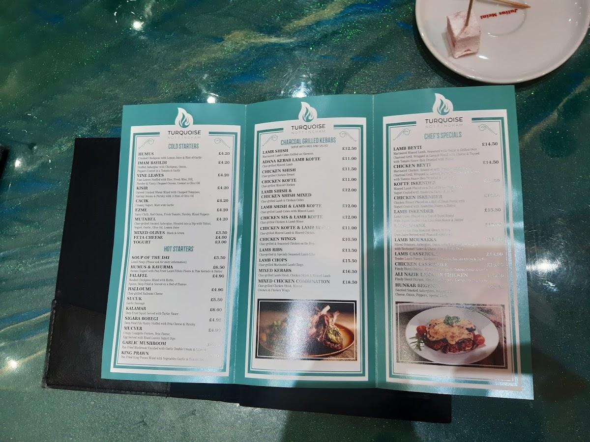 Menu at Turquoise Kitchen restaurant, Nottingham