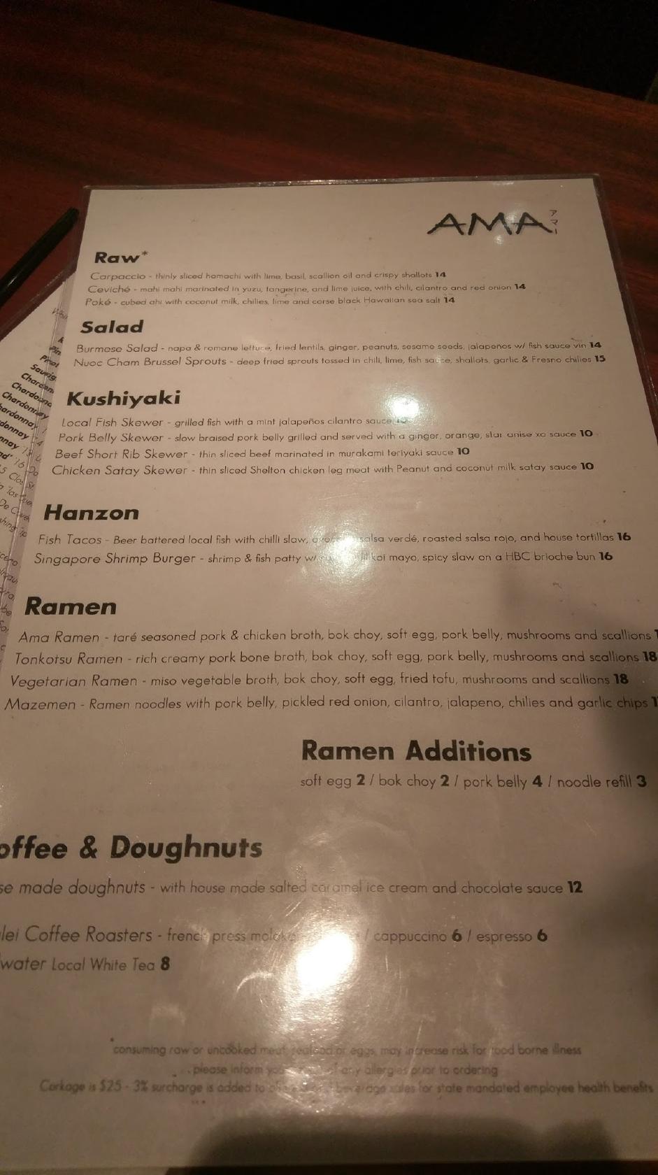 Menu at AMA Restaurant, Hanalei, 5-5161 Kuhio Hwy
