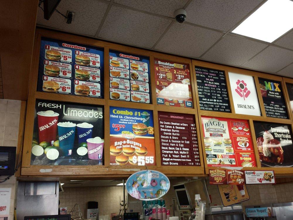 Menu at Braum's fast food, Fort Worth, Lake Worth Blvd