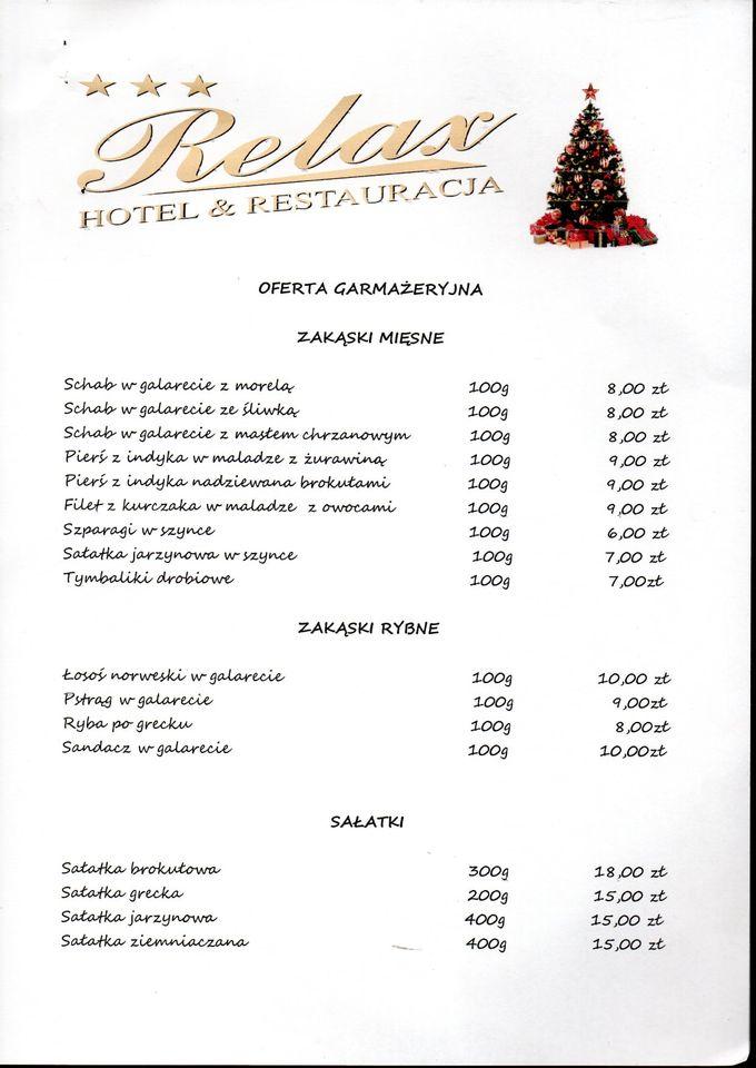 Menu at Relax restaurant, Murowana Goslina
