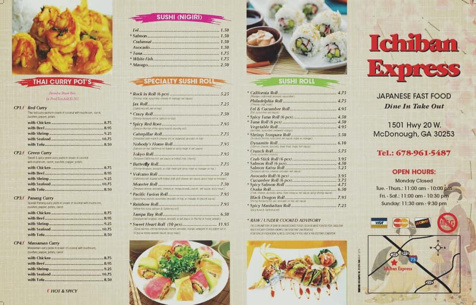 Menu at Ichiban Express restaurant, McDonough