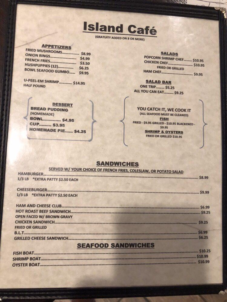 Menu at Island Cafe, Port Aransas
