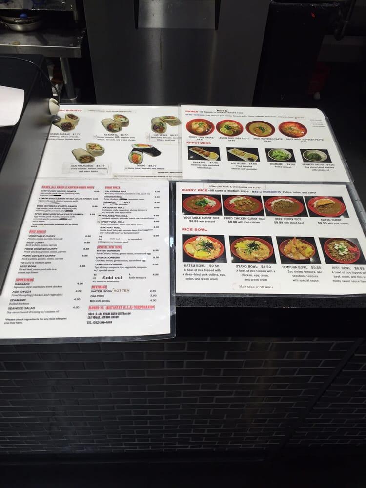 Menu at Ramen-Ya (Katana-ya) restaurant, Las Vegas