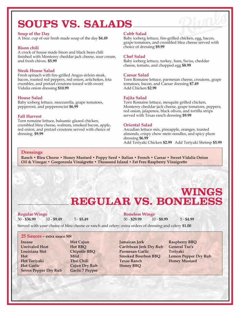 Menu at Rivals Brew Pub, Middleburg Heights