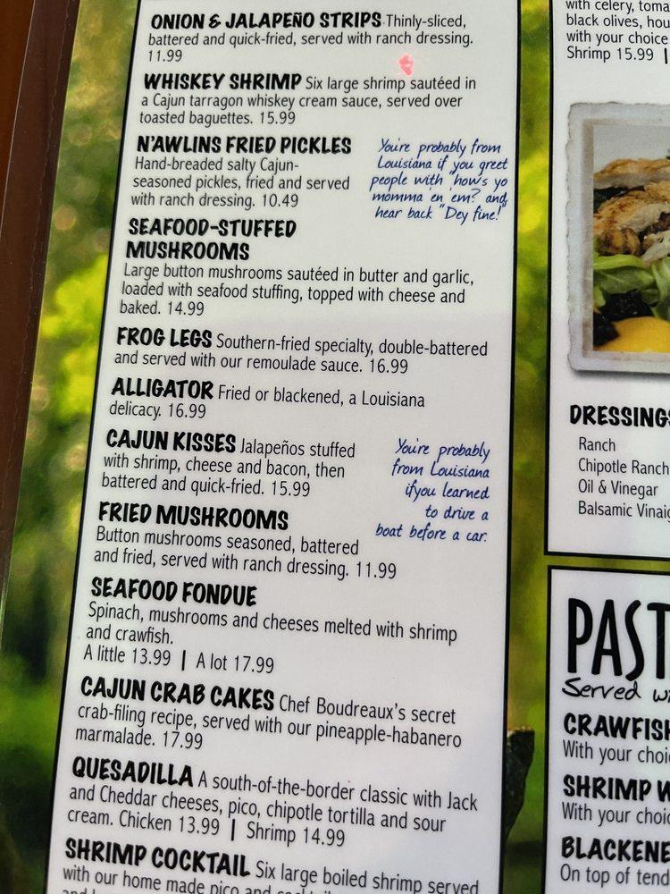 Menu at The Louisiana Longhorn Cafe, Round Rock