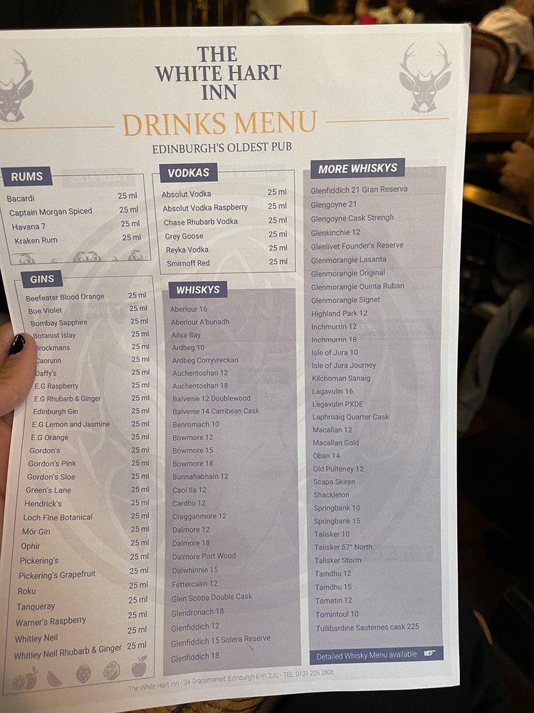 Menu at The White Hart Inn pub & bar, Edinburgh