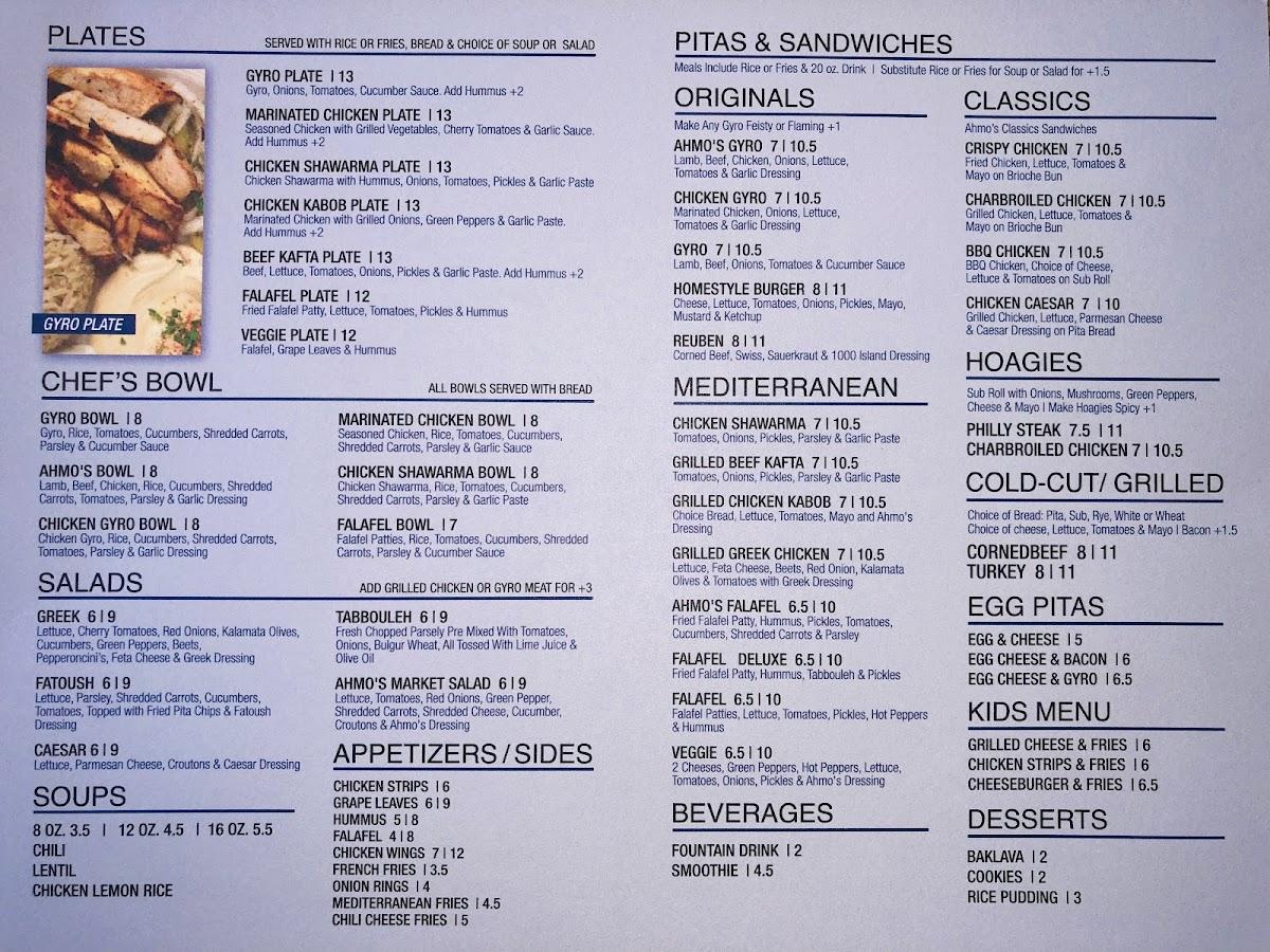 Menu at Ahmo's Gyros & Deli restaurant, Ann Arbor, Stone School Rd