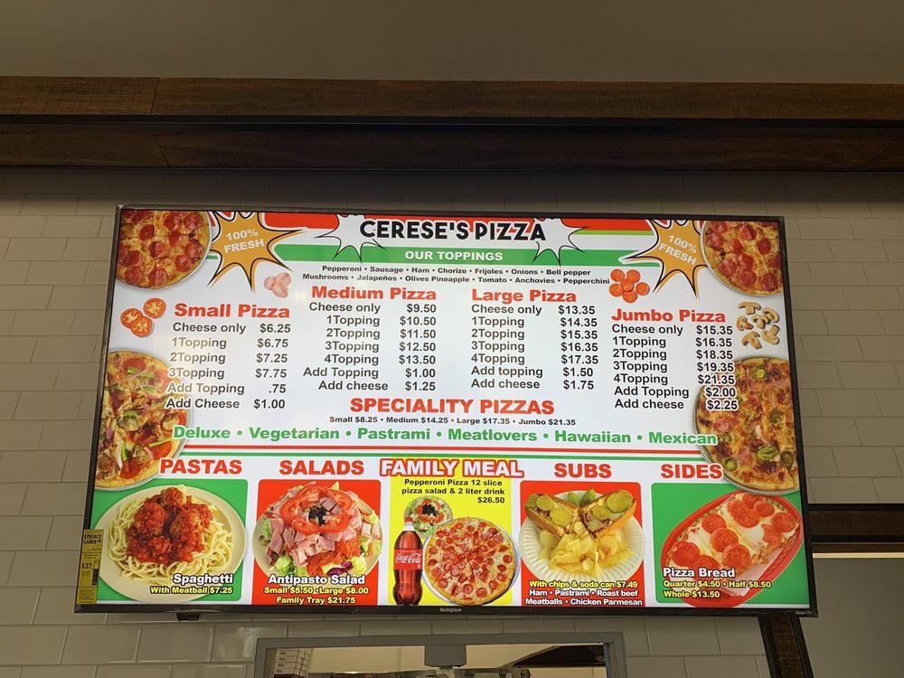 Menu at Cerese's Pizza pizzeria, Los Angeles