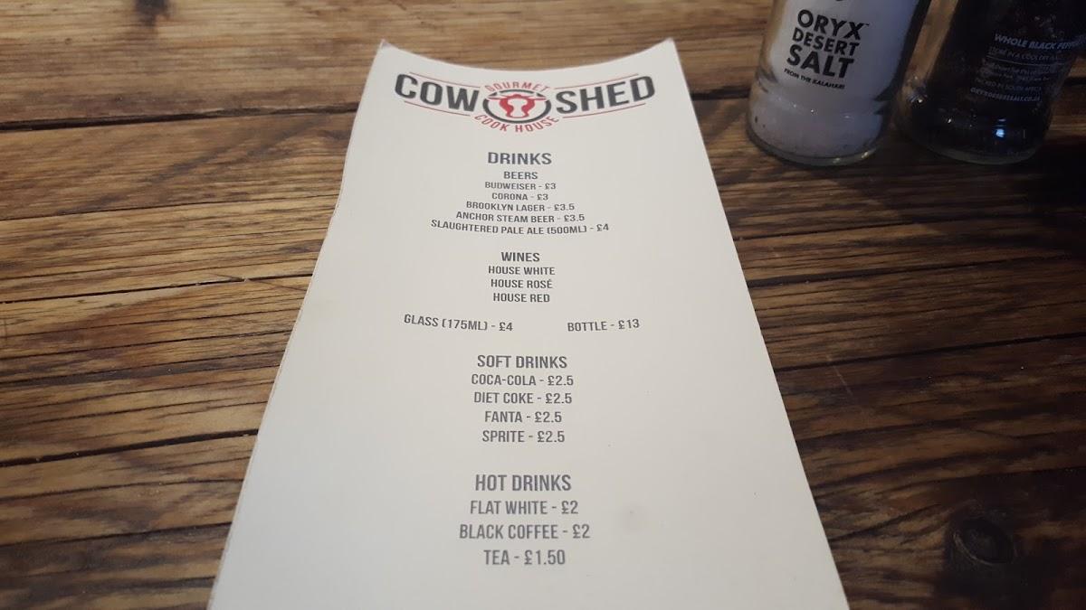 Menu at Cowshed Burgers restaurant, Scarborough