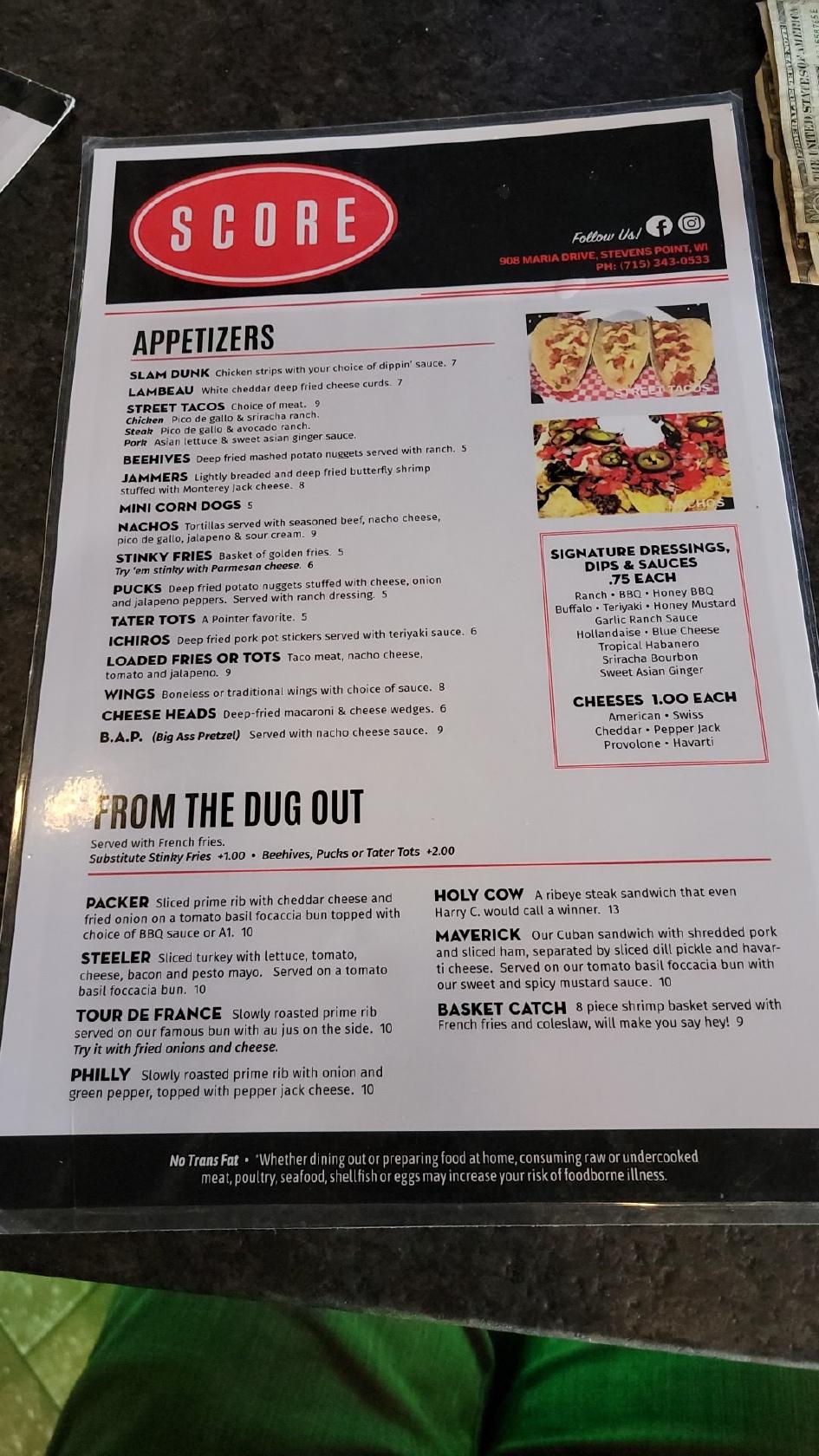 Menu at Final Score pub & bar, Stevens Point