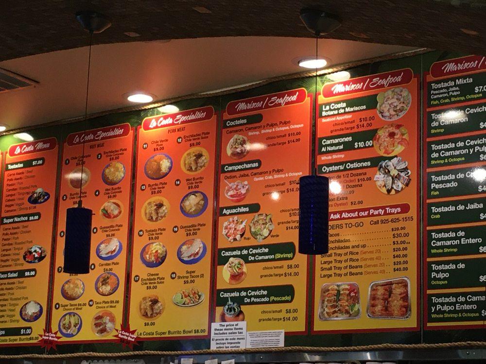 Menu at La Costa restaurant, Oakley